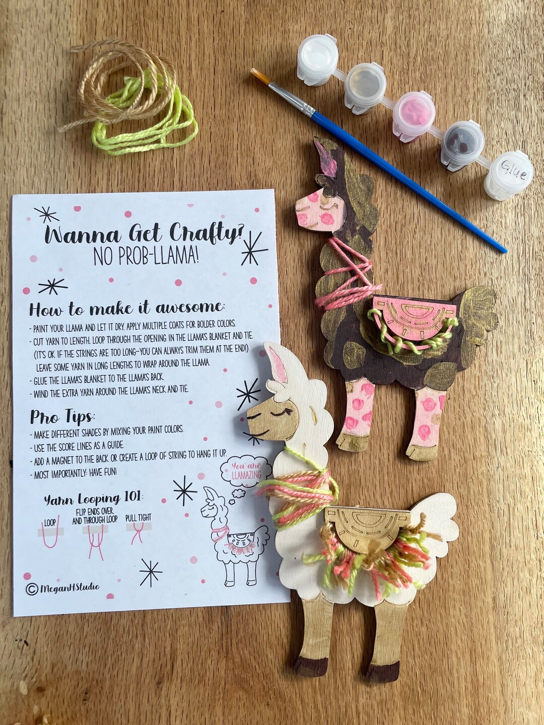 Llama Craft Kit With Paint and Yarn, DIY Llama Paint Party Kit, Llama ...
