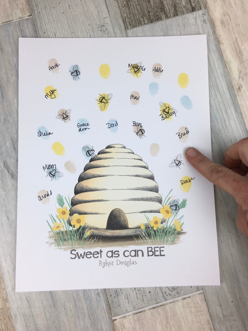 Bumble bee baby shower beehive fingerprint tree thumbprint | Etsy