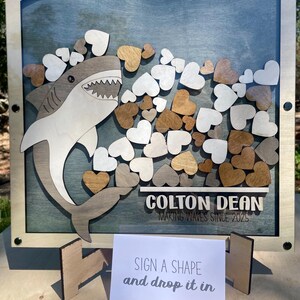 3D Shark Theme Drop Box Keepsake Frame With Heart Shapes, Shark ...