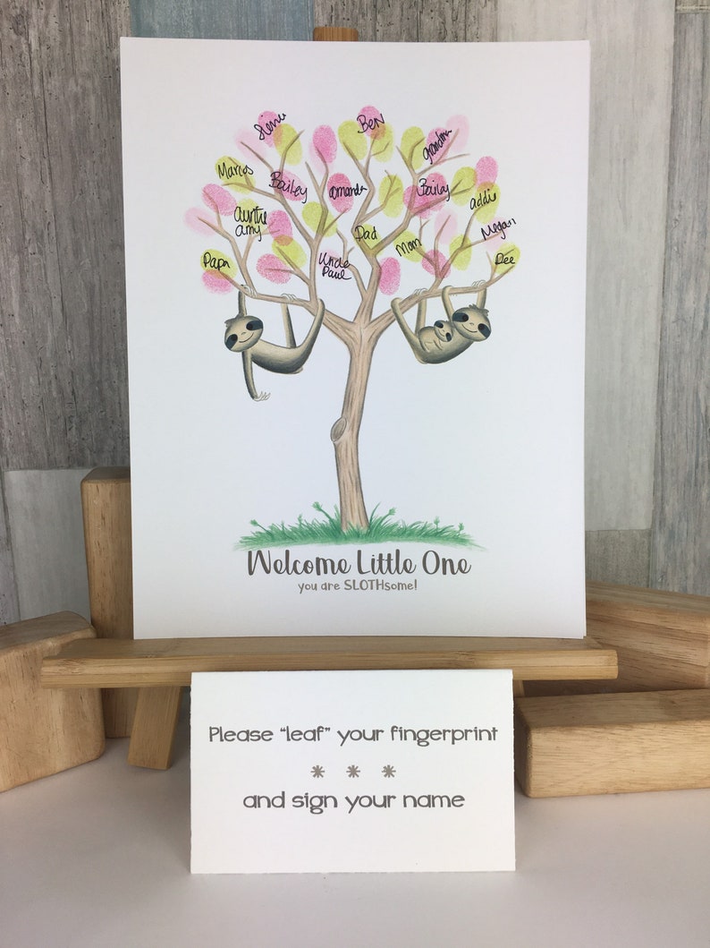 Gender neutral sloth baby shower fingerprint tree sloth puns | Etsy