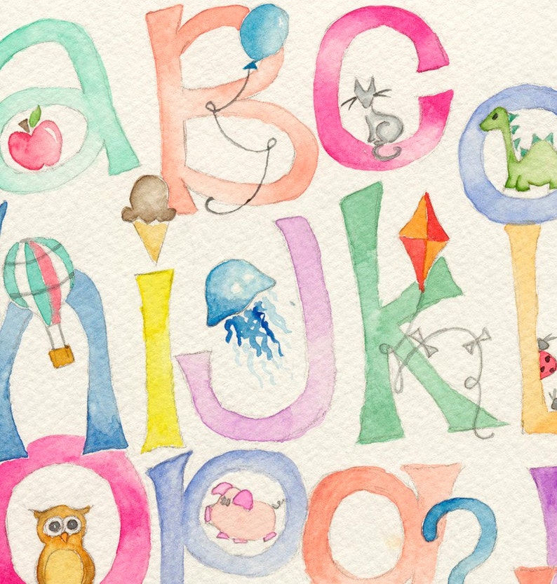 8x10 ABC Alphabet Nursery Watercolor Art Print - Etsy.de