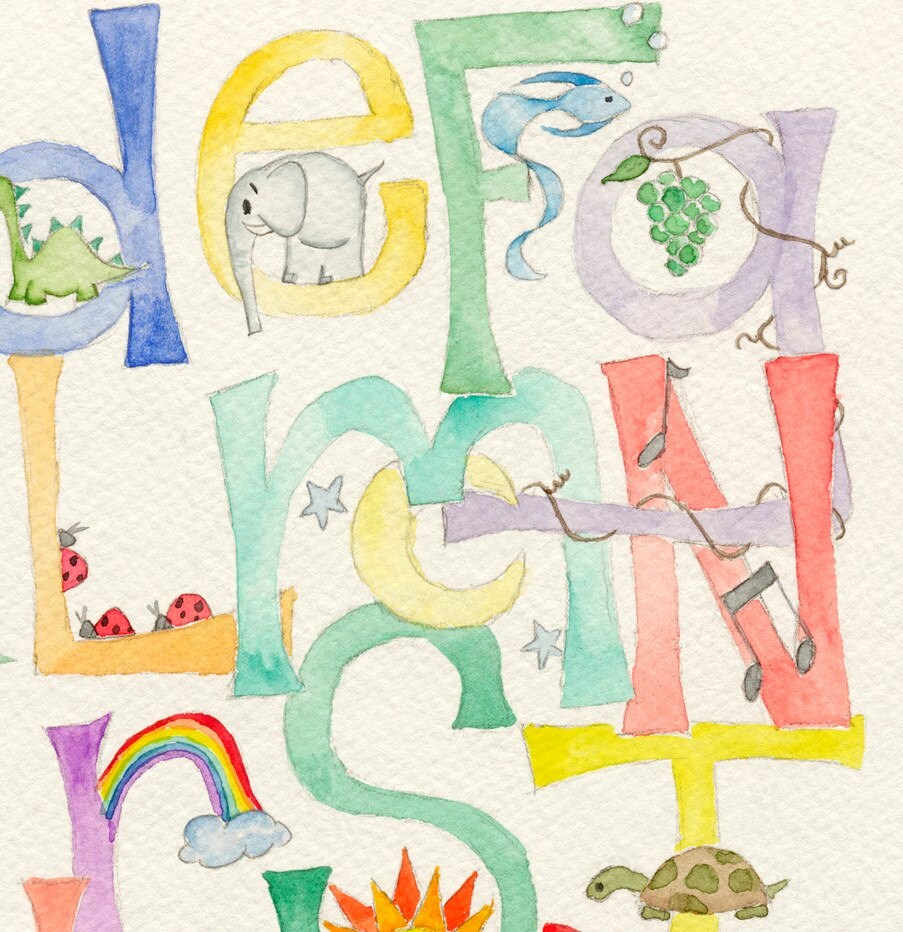 8x10 ABC Alphabet Nursery Watercolor Art Print - Etsy
