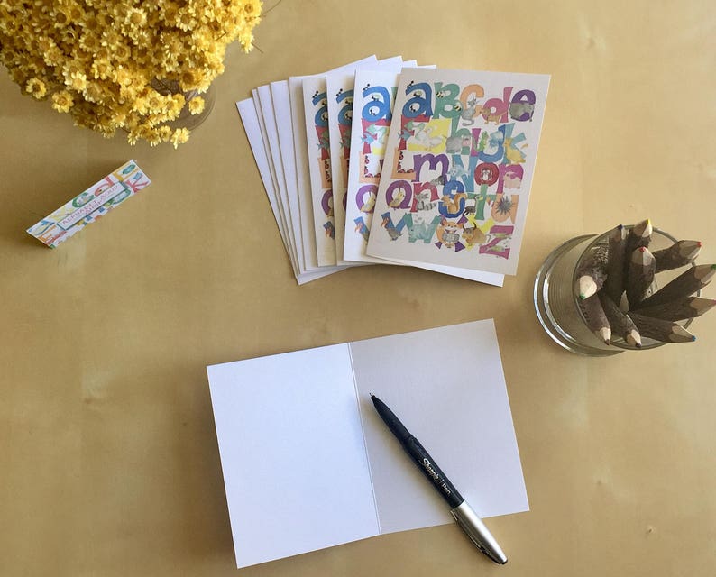 Note Cards Animal Alphabet Set of 6 Blank inside FREE | Etsy