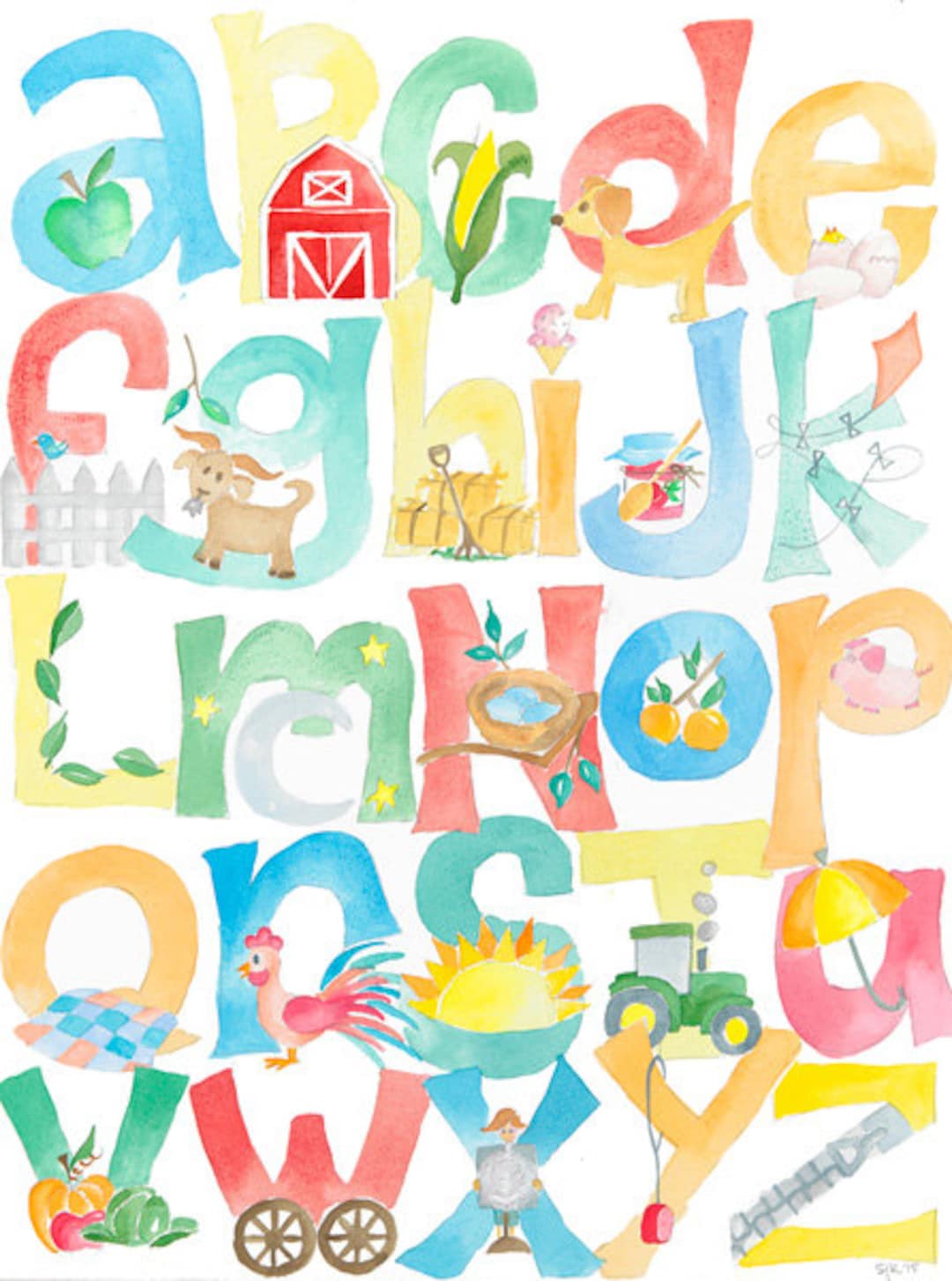 Farm ABC Alphabet Watercolor - Etsy