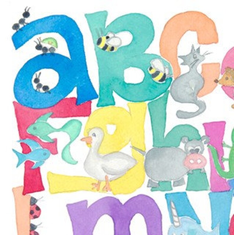 Animal ABC Alphabet Watercolor Print - Etsy
