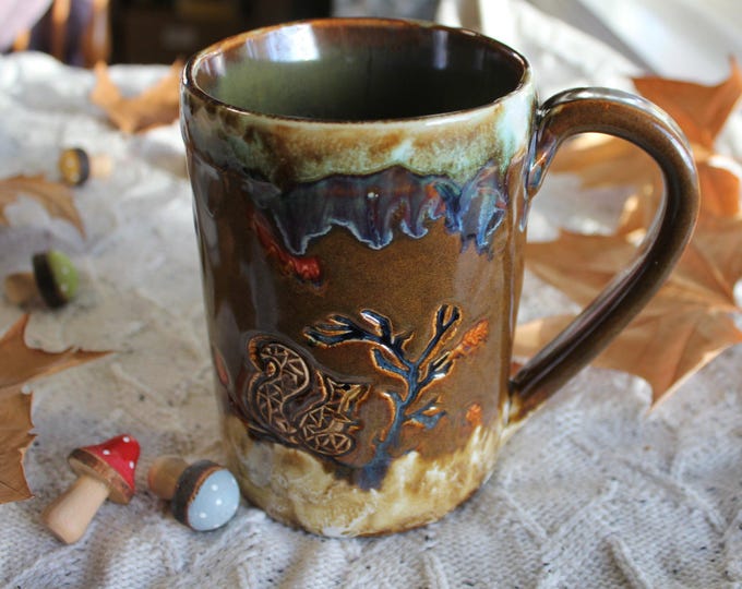 Bronze Squirrel in First Snow Extra Large Ceramic Mug, Handmade ...