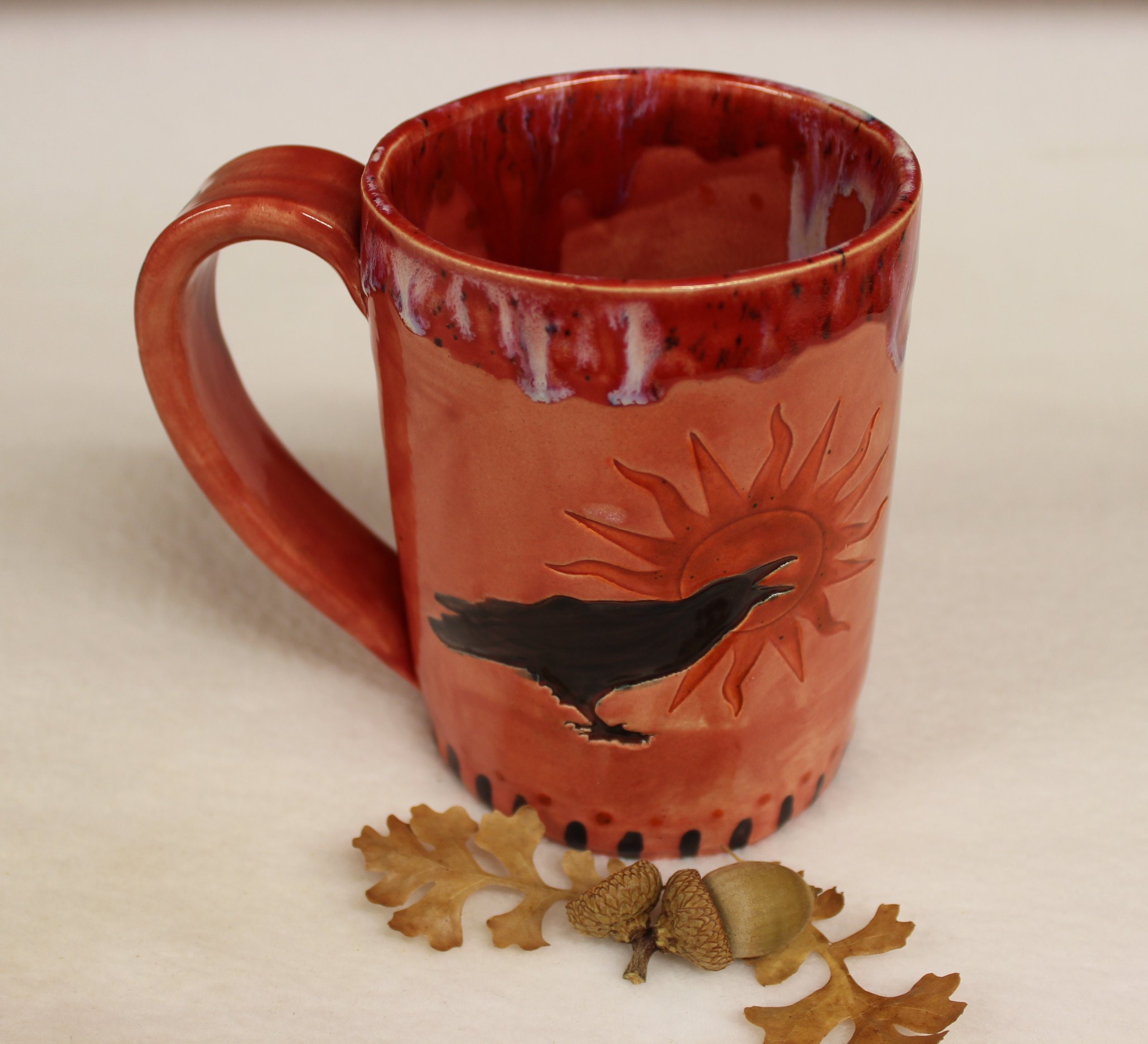 Rising Native Spirit Crow Coffee Mug in Red Handmade Stoneware Pottery ...