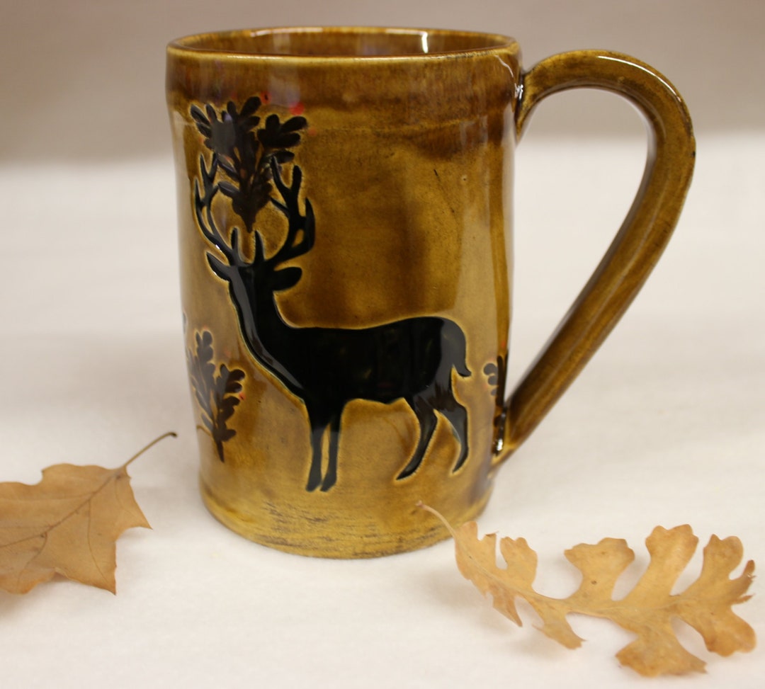 Deer in the Thicket Extra Large Ceramic Mug, Handmade Stoneware Pottery ...