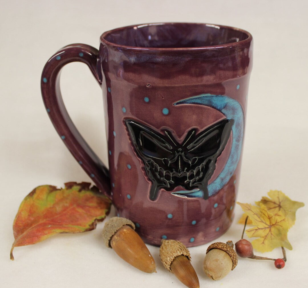 Death Moth Stoneware Mug, Crescent Moon Stars, Handmade Pottery - Etsy