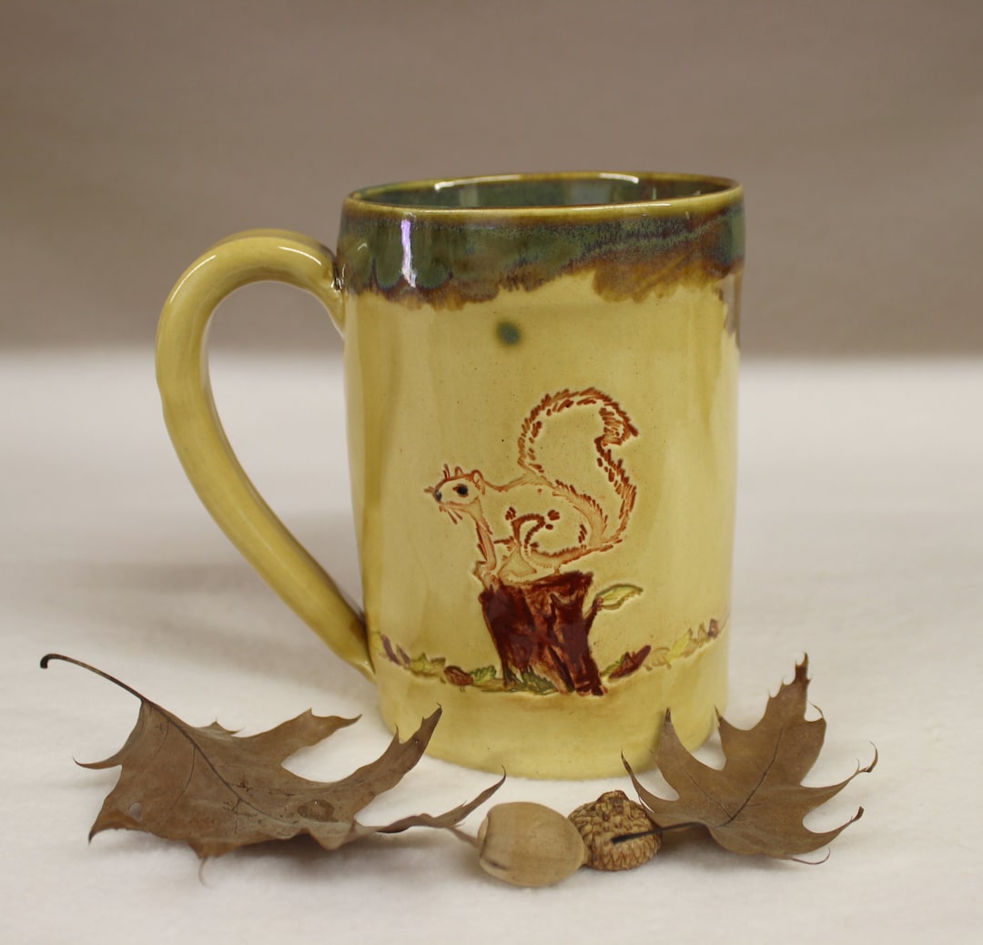 Woodland Squirrel on a Stump Ceramic Coffee Mug, Handmade Stoneware Tea ...