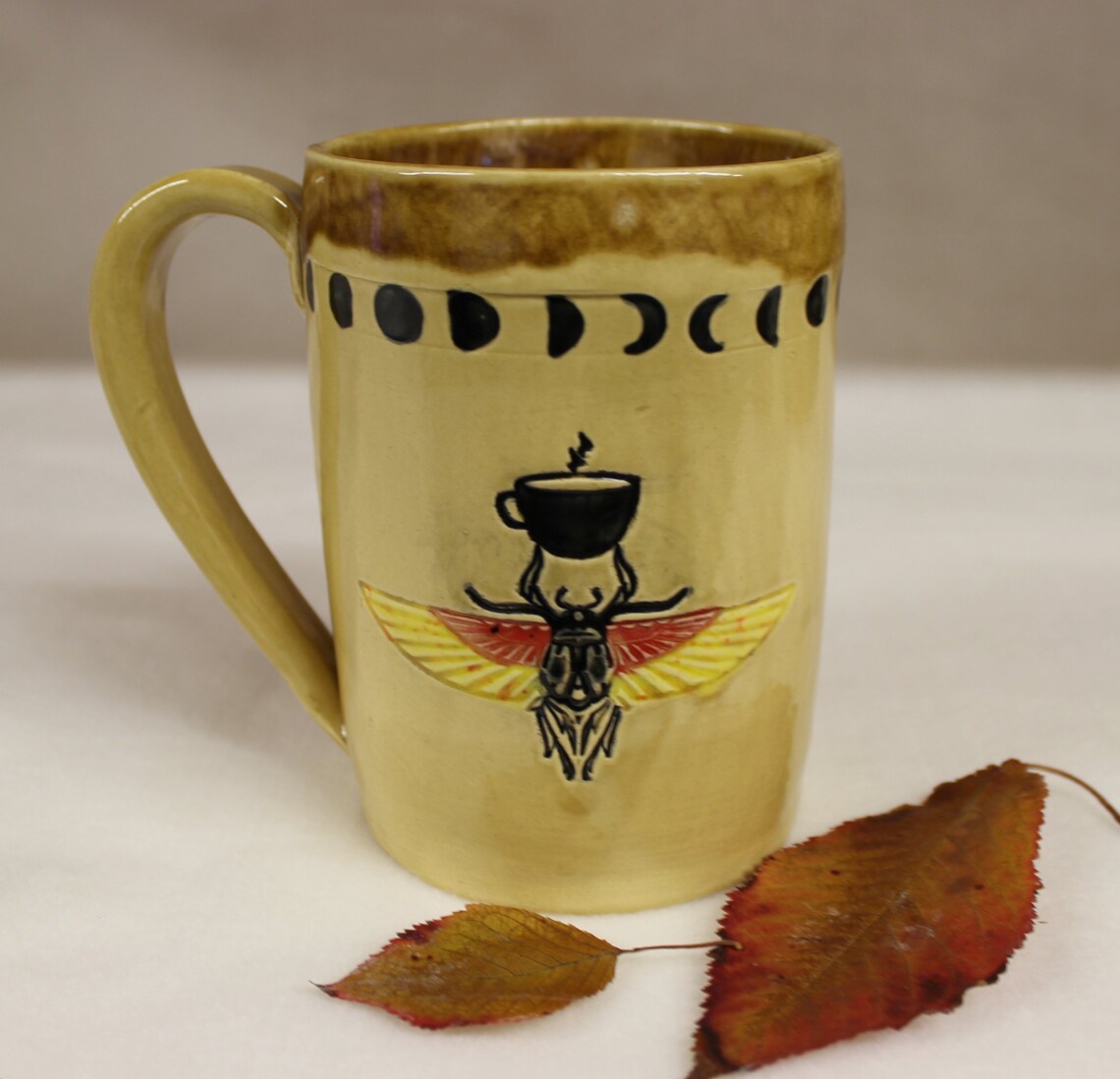 Egyptian Scarab Moon Phase Ceramic Mug, Handmade Stoneware Pottery - Etsy