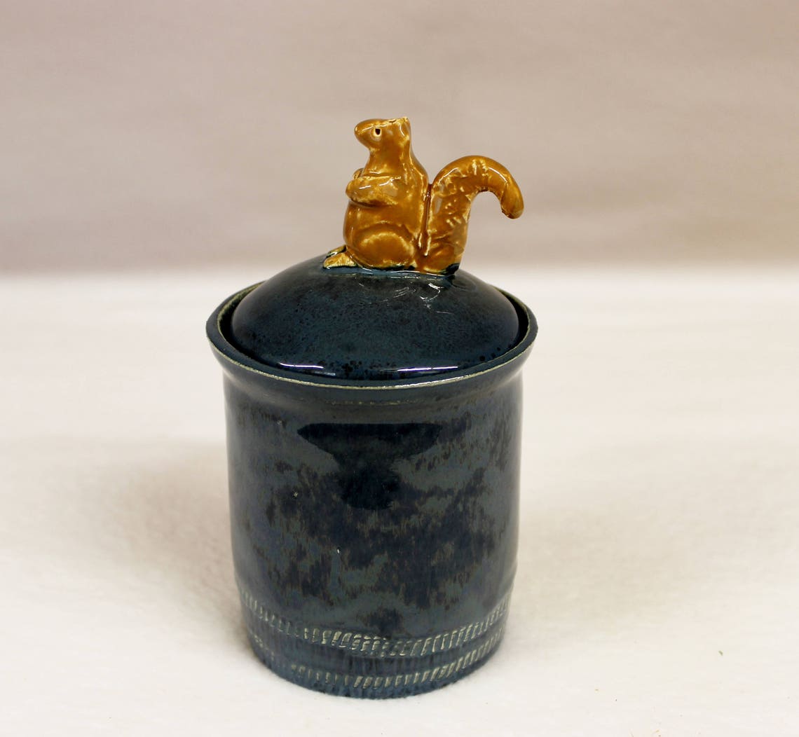 Squirrel Jar in Smokey Blue, Handmade Lidded Storage Canister - Etsy