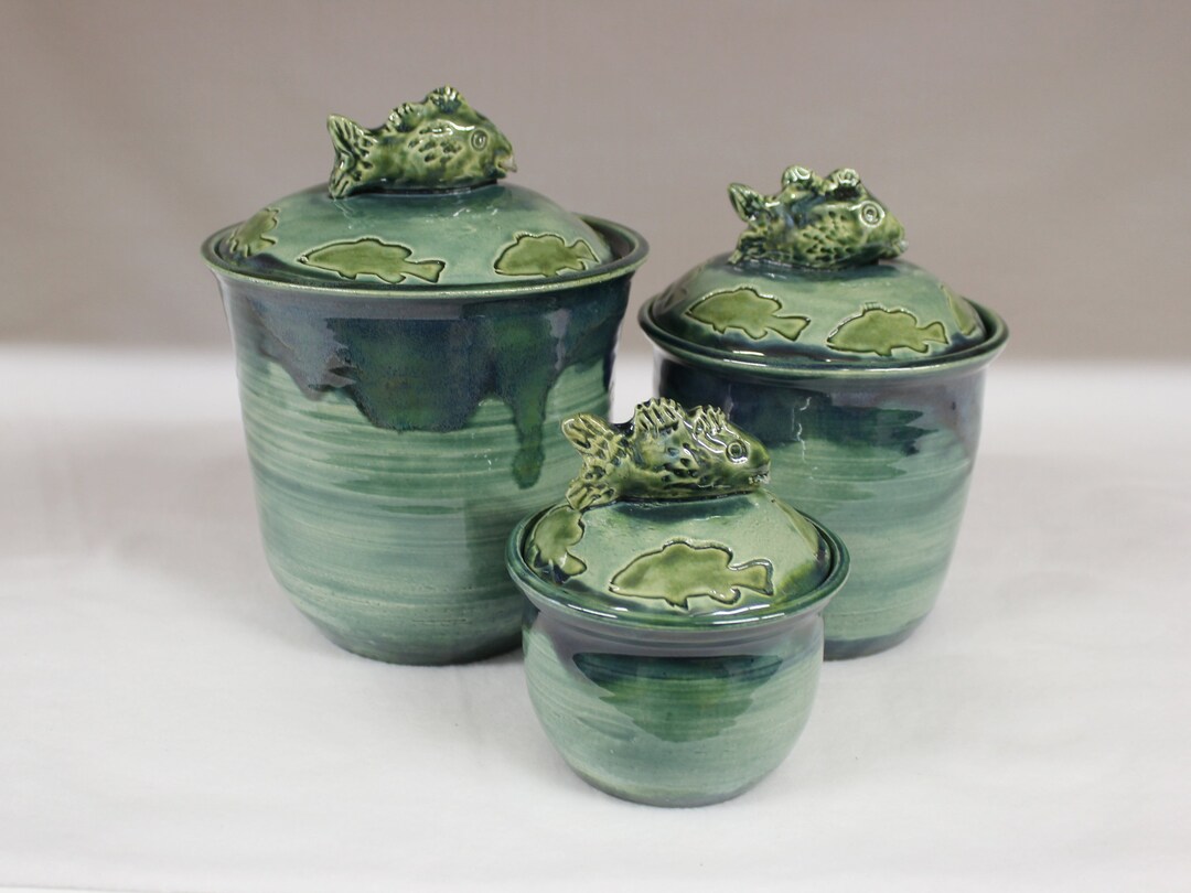 Bass Lake Fish Canister Set With Fish Knobs and Lake County Diamonds - Etsy