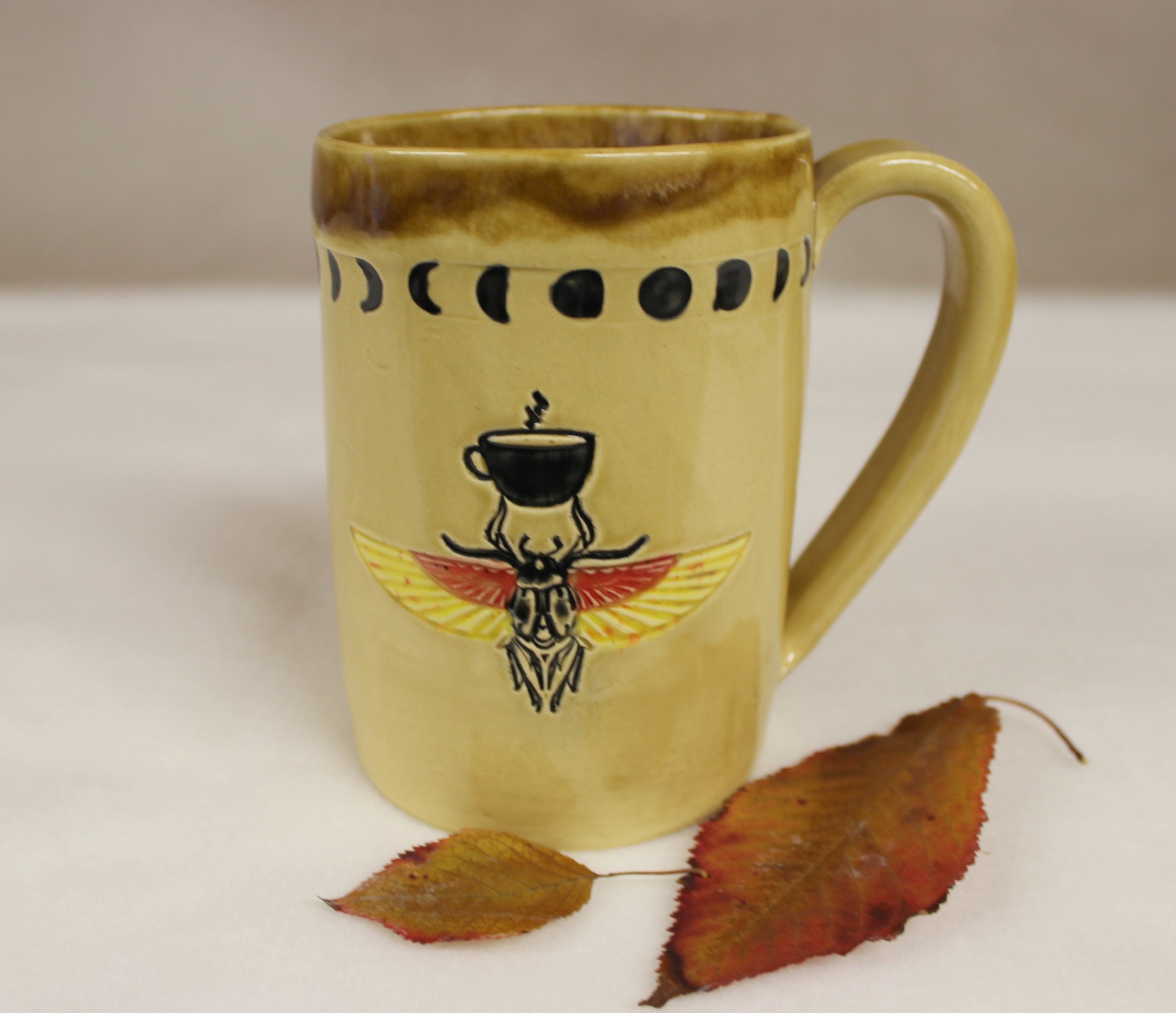 Egyptian Scarab Moon Phase Ceramic Mug, Handmade Stoneware Pottery - Etsy