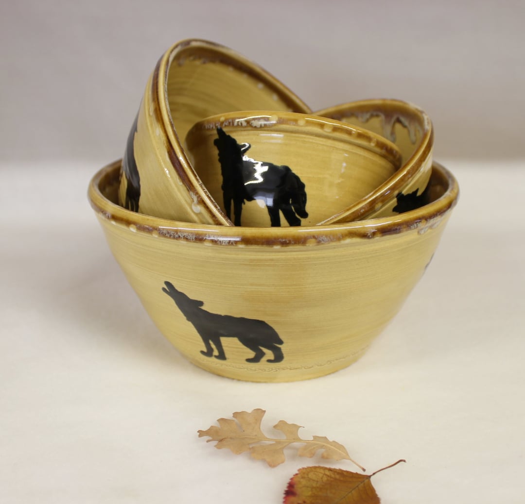 Howling Wolf Ceramic Mixing Bowl Set, Handmade Stoneware Pottery - Etsy