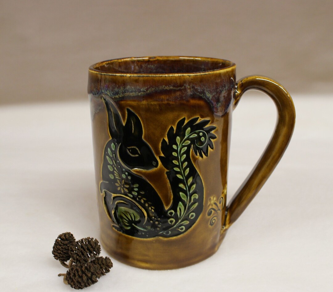 Hand Formed Scandinavian Black Squirrel Ceramic Mug, Handmade Stoneware ...