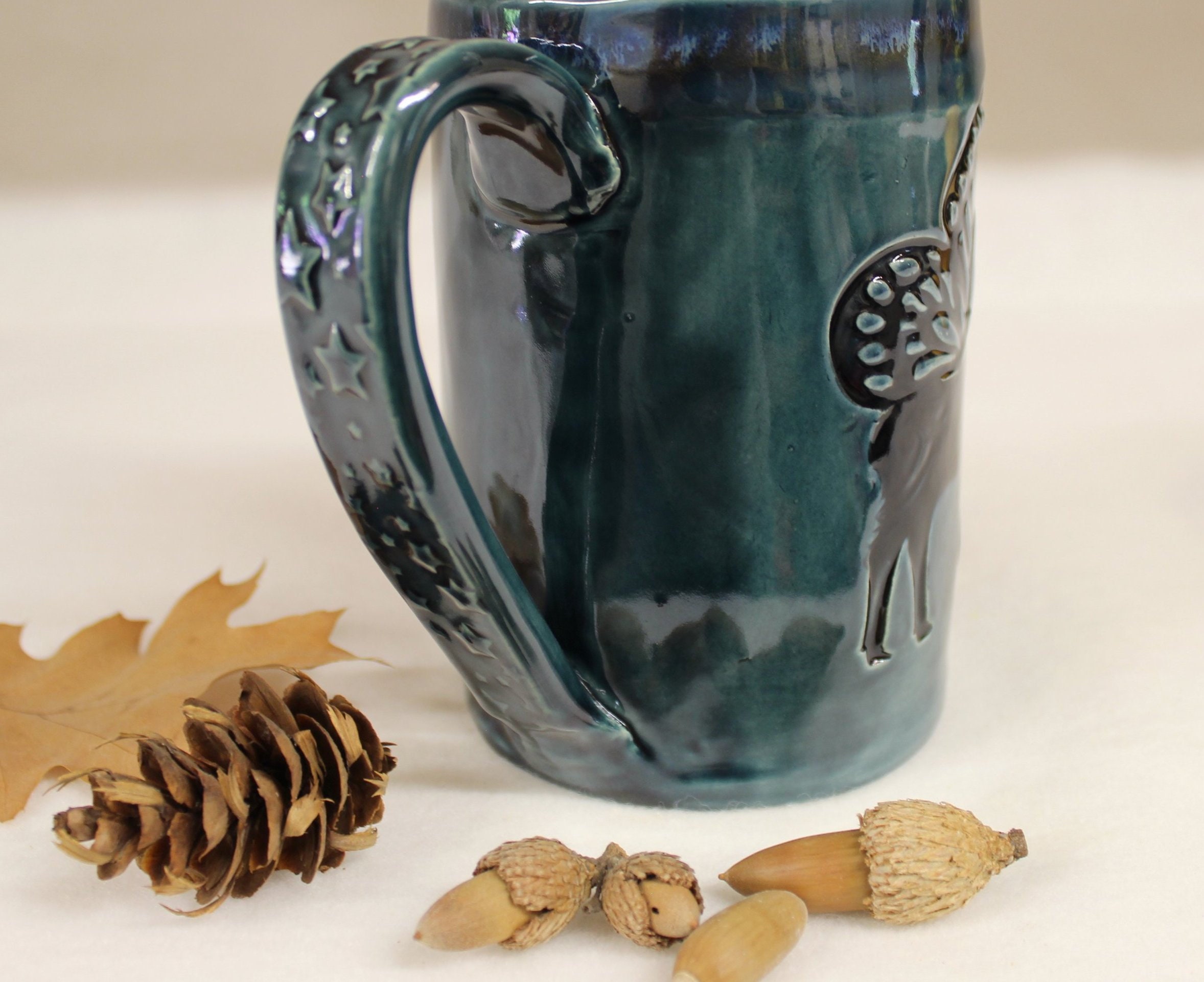 Magic Winged Moose With Stars Ceramic Coffee Mug, Handmade Stoneware ...