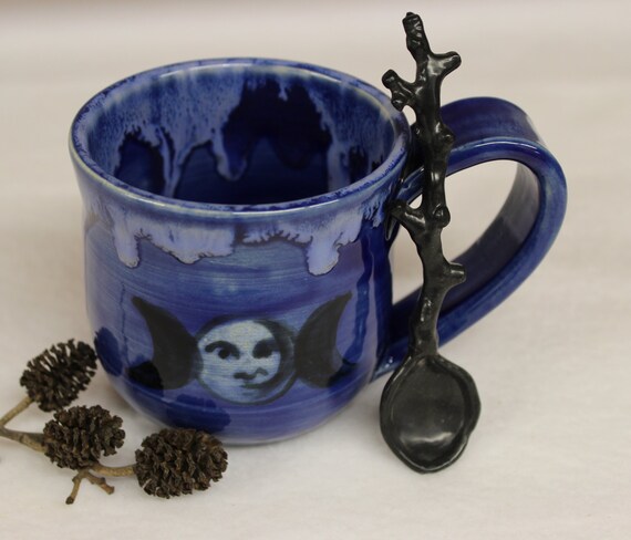 Man in the Moon Cobalt Blue Coffee Mug Celestial Stoneware | Etsy