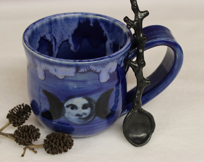 Man in the Moon Cobalt Blue Coffee Mug, Celestial Stoneware Mug - Etsy