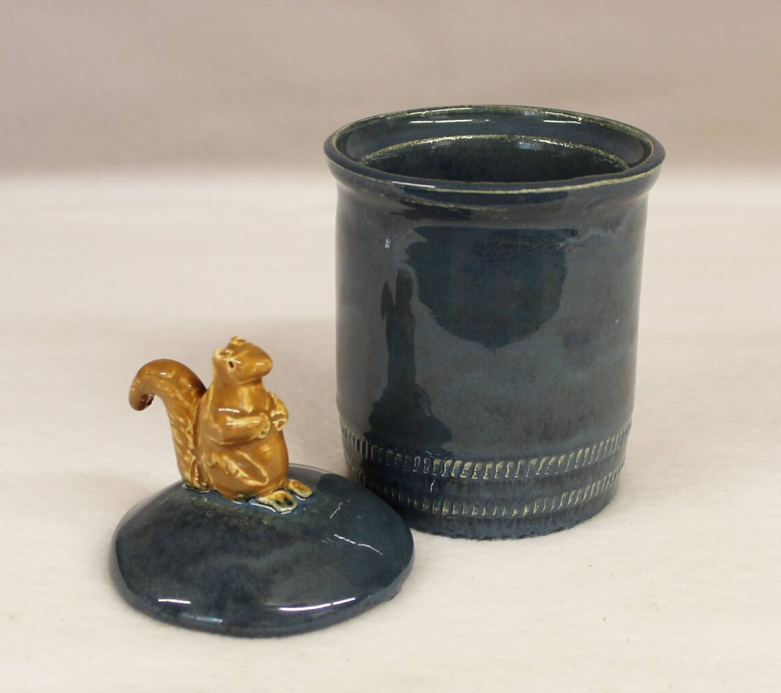 Squirrel Jar in Smokey Blue, Handmade Lidded Storage Canister - Etsy
