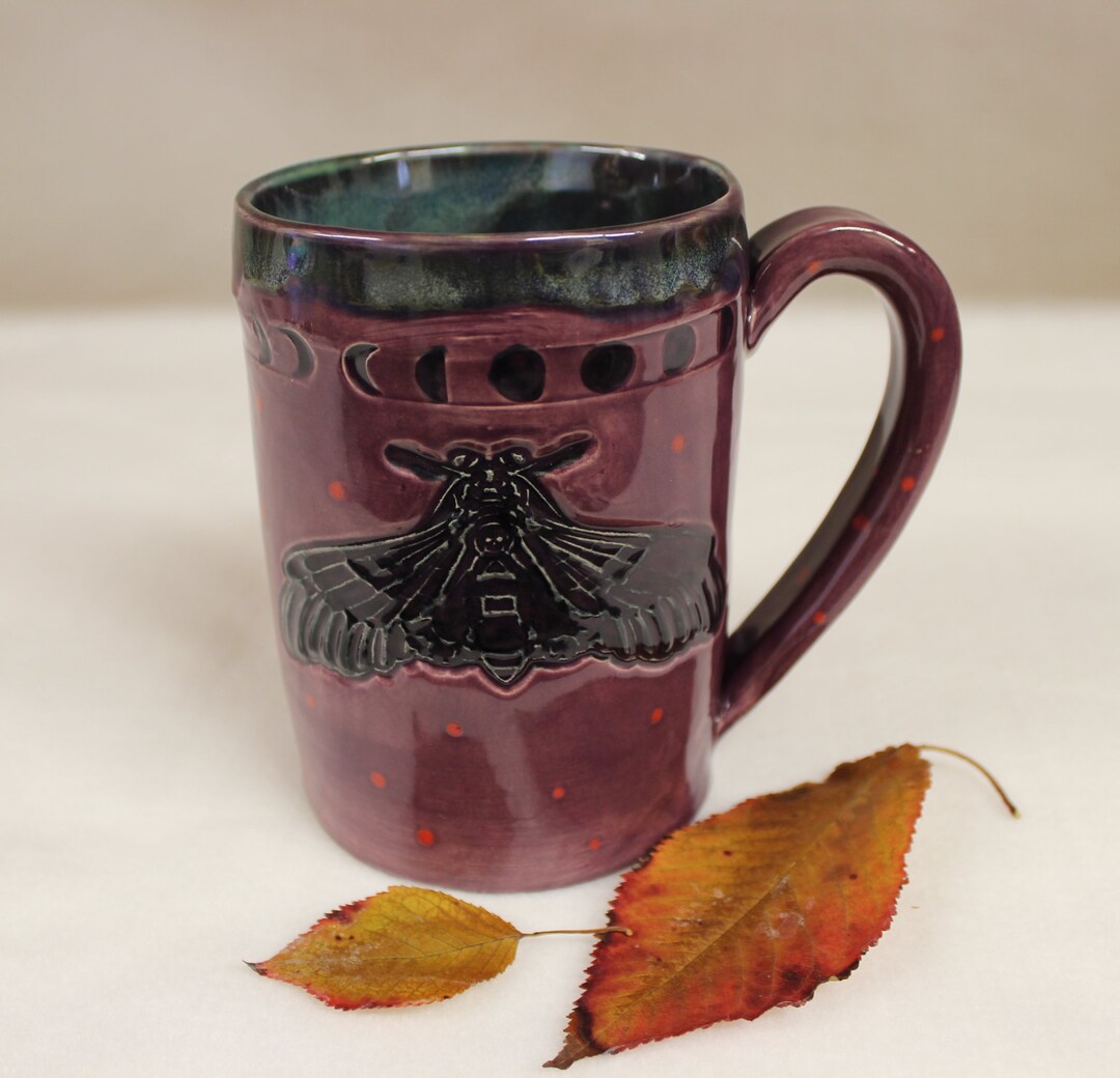 Death Moth With Moon Phases Ceramic Mug, Handmade Stoneware Pottery ...