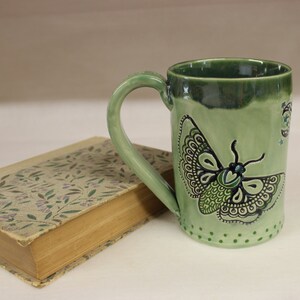 Mint Green Fancy Moth Extra Large Ceramic Mug, Handmade Stoneware Tea ...