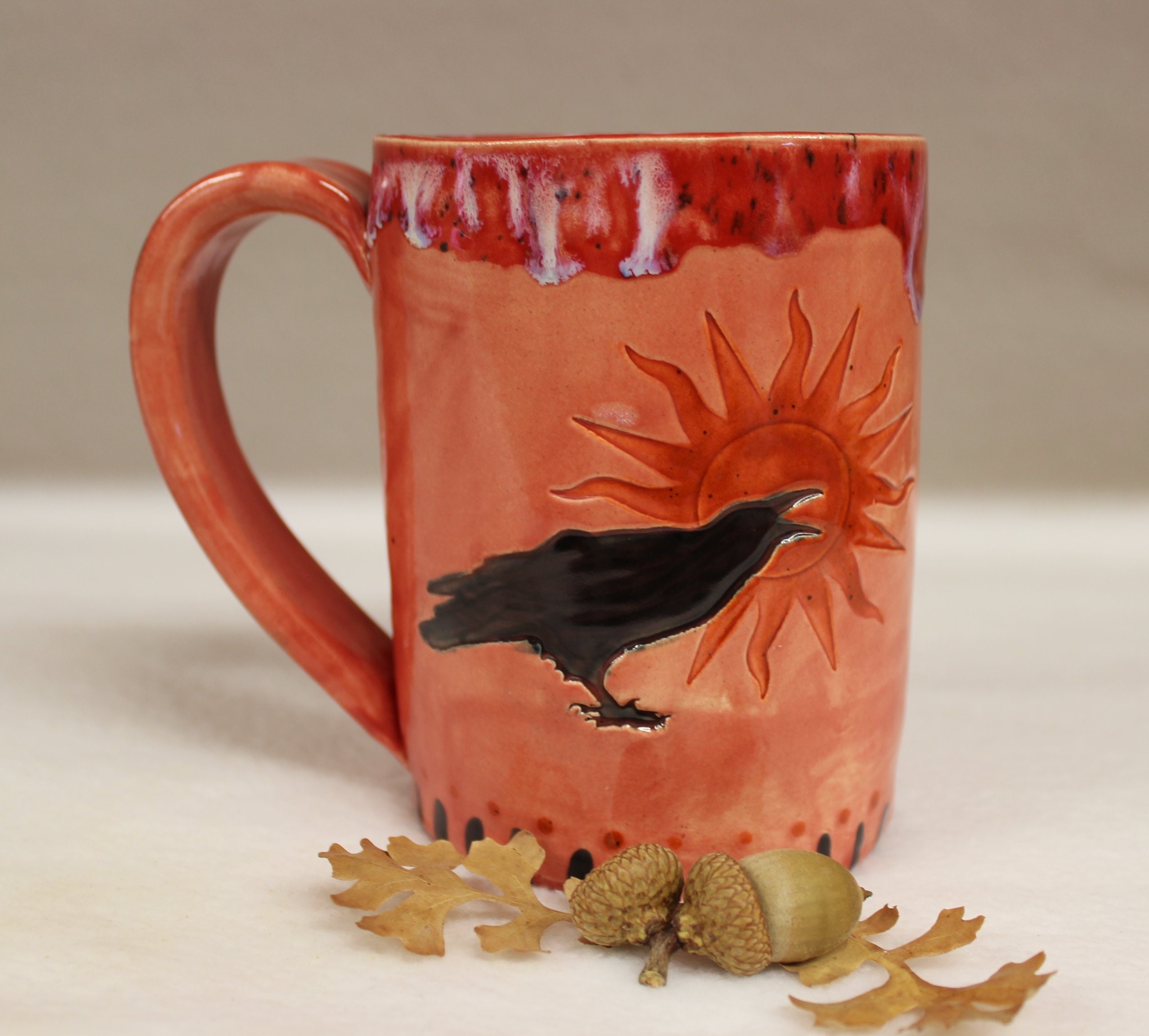 Rising Native Spirit Crow Coffee Mug in Red Handmade Stoneware Pottery ...