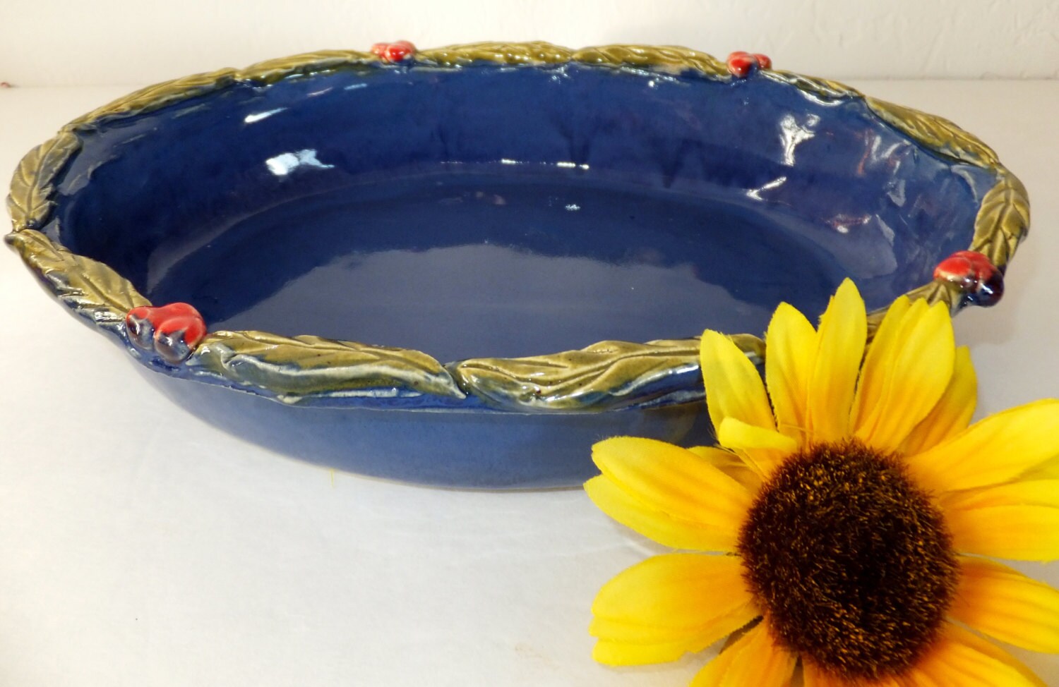 Large Indigo Blue Oval Casserole Pan With Leaves and Berries | Etsy
