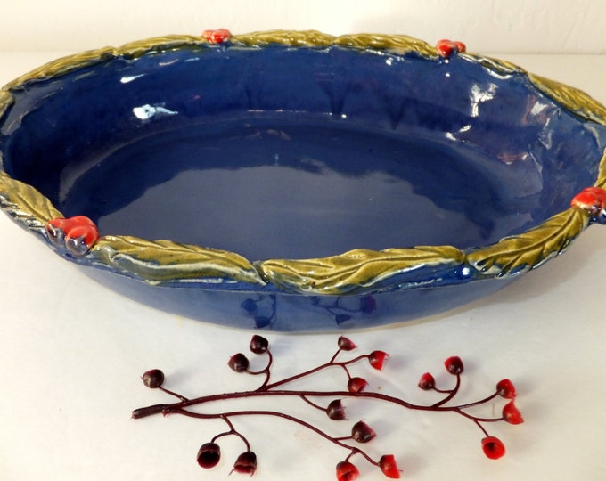 Large Indigo Blue Oval Casserole Pan With Leaves and Berries - Etsy