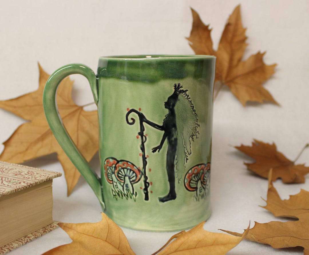 Forest Queen and Mushrooms Extra Large Ceramic Mug, Handmade Stoneware ...