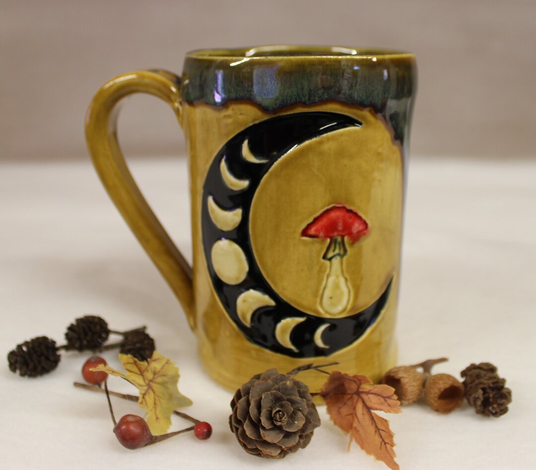 Mystical Moon Phases With Mushrooms Ceramic Mug, Extra Large Stoneware ...