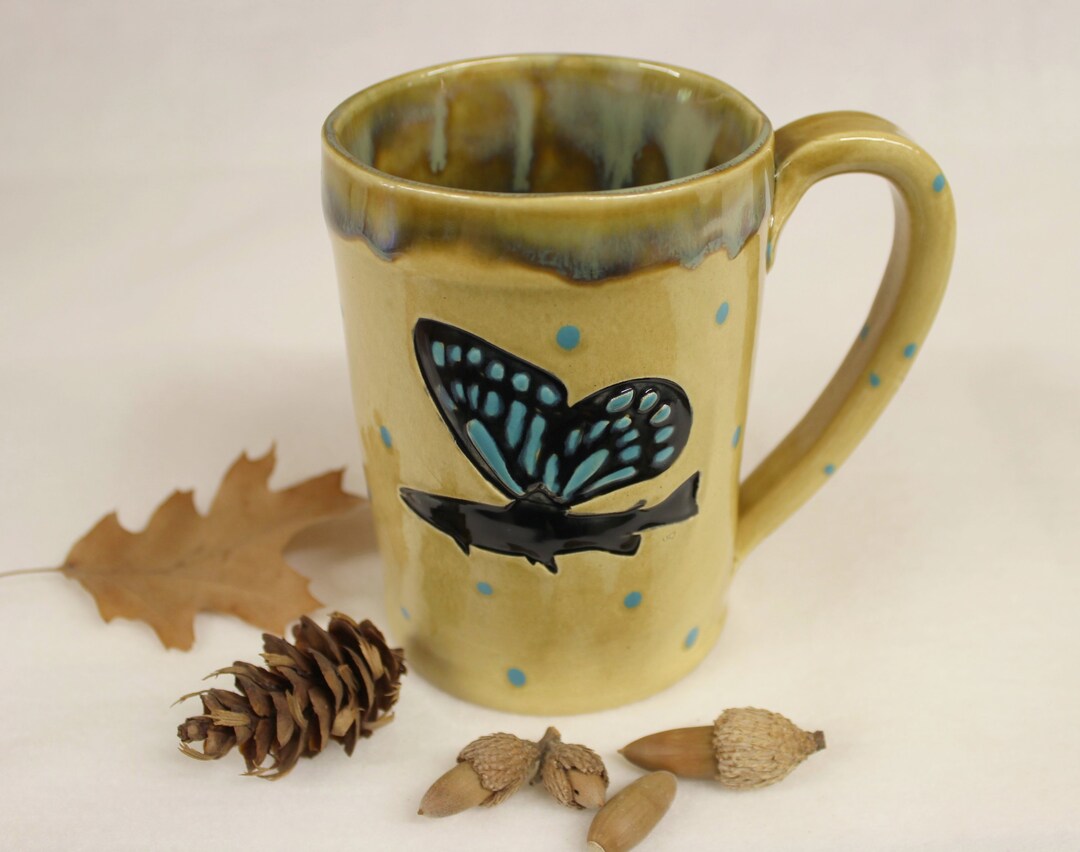 Magical Winged Fish Extra Large Coffee Mug, Handmade Stoneware Pottery ...