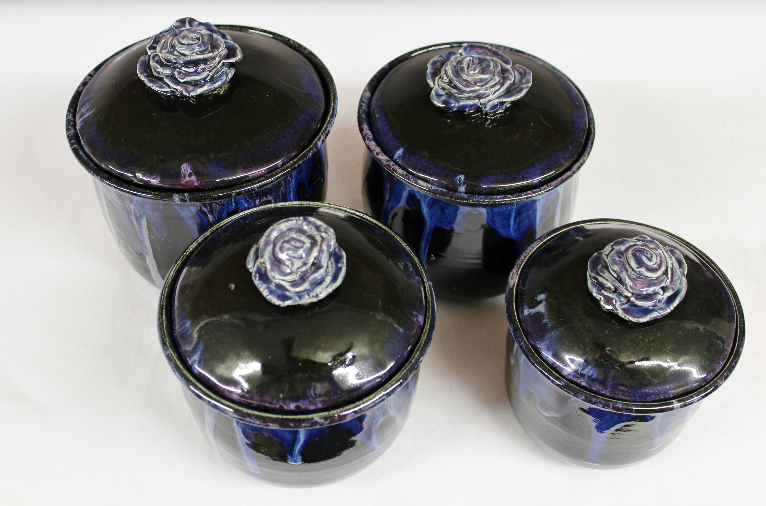 Canister Set with Blue Rose Knobs in Black Midnight Storm | Etsy