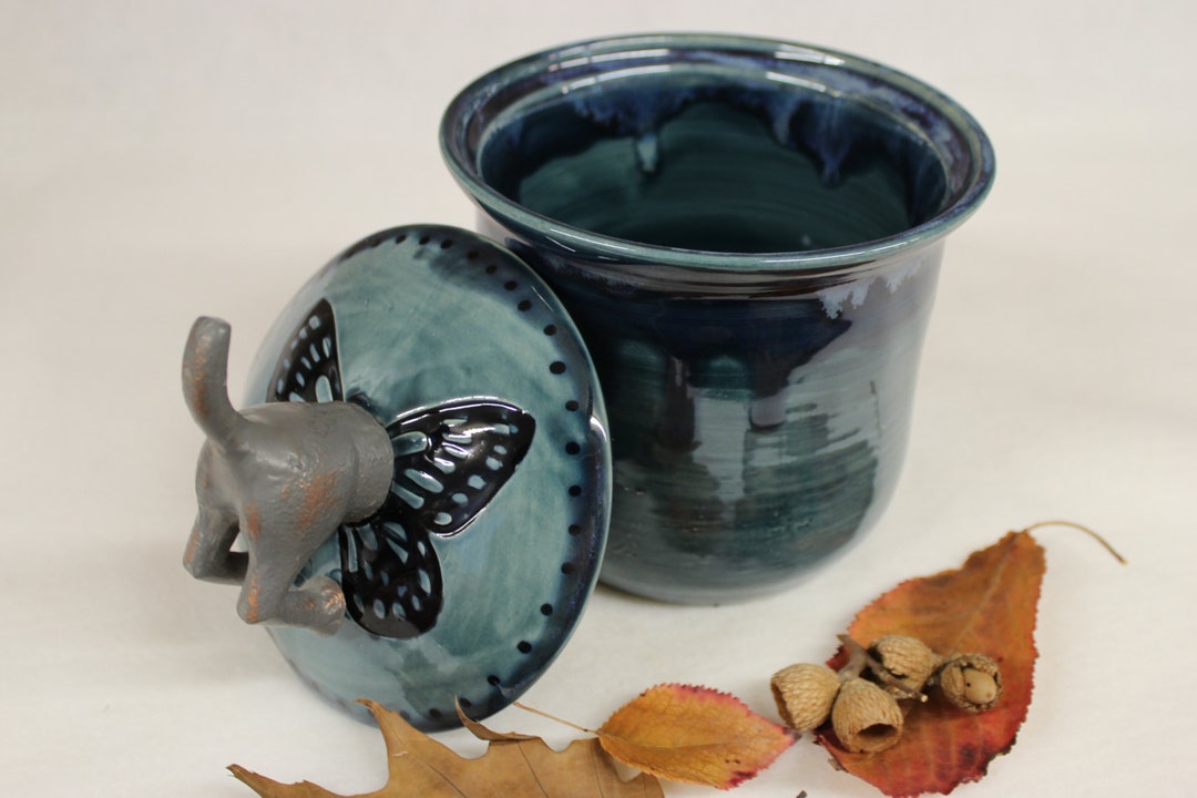 Magical Digging Dog Treat Canister in Blue, Handmade Ceramic Canister ...