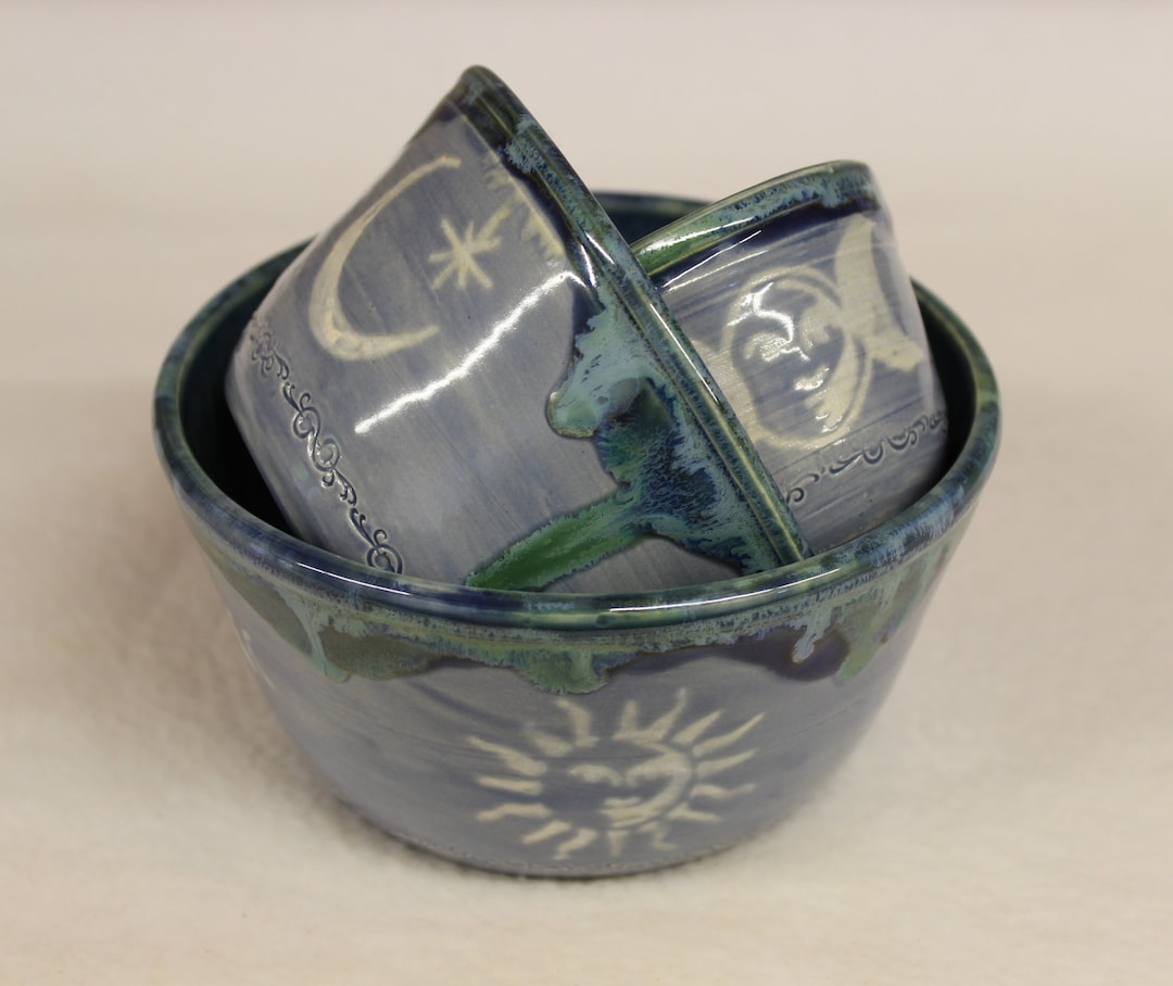 Sun Moon and Stars Ceramic Stoneware Nesting Bowl Set, Handmade Ceramic ...