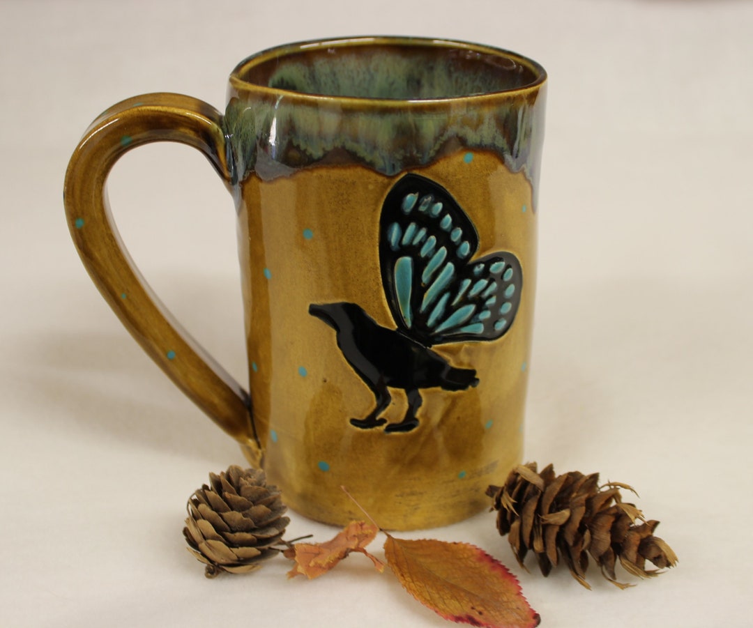 Magical Winged Raven Extra Large Ceramic Mug, Handmade Stoneware ...