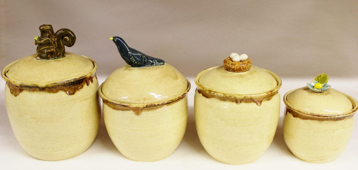 Canister Set With Brown Squirrel, Blue Bird, Nest ,and Flower - Etsy