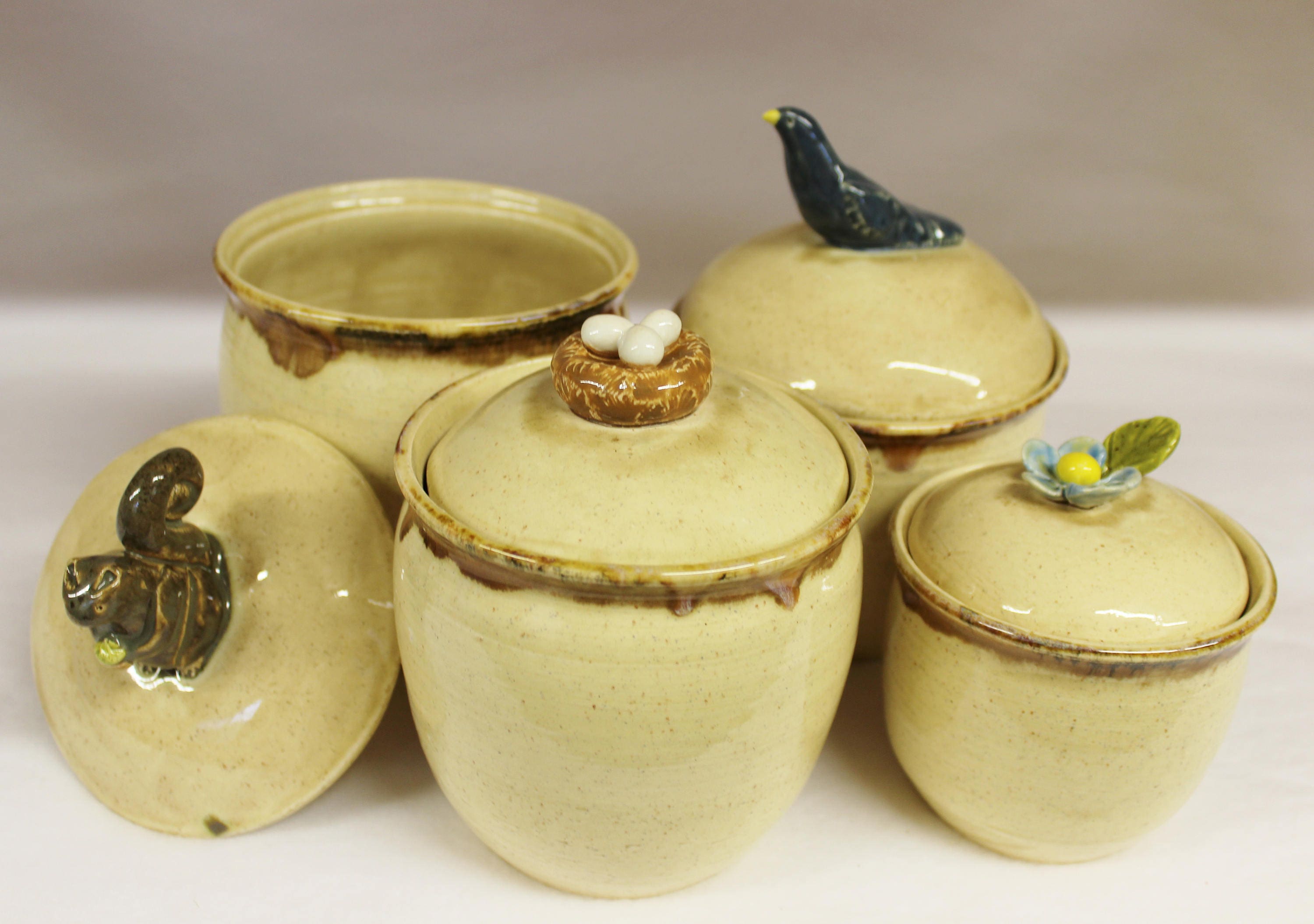 Canister Set With Brown Squirrel, Blue Bird, Nest ,and Flower - Etsy