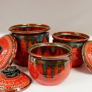 Wild Red Fire Ceramic Kitchen Canister Set With Black Roses, Handmade ...