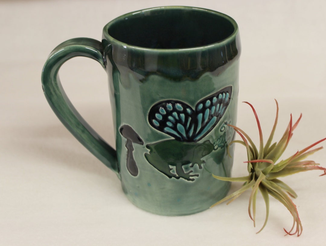 Magical Winged Frog With Toadstools Ceramic Mug, Extra Large Handmade ...