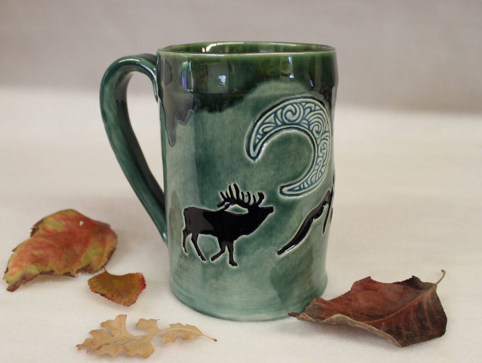 Extra Large Elk Under a Celtic Moon Ceramic Mug, Handmade Stoneware - Etsy