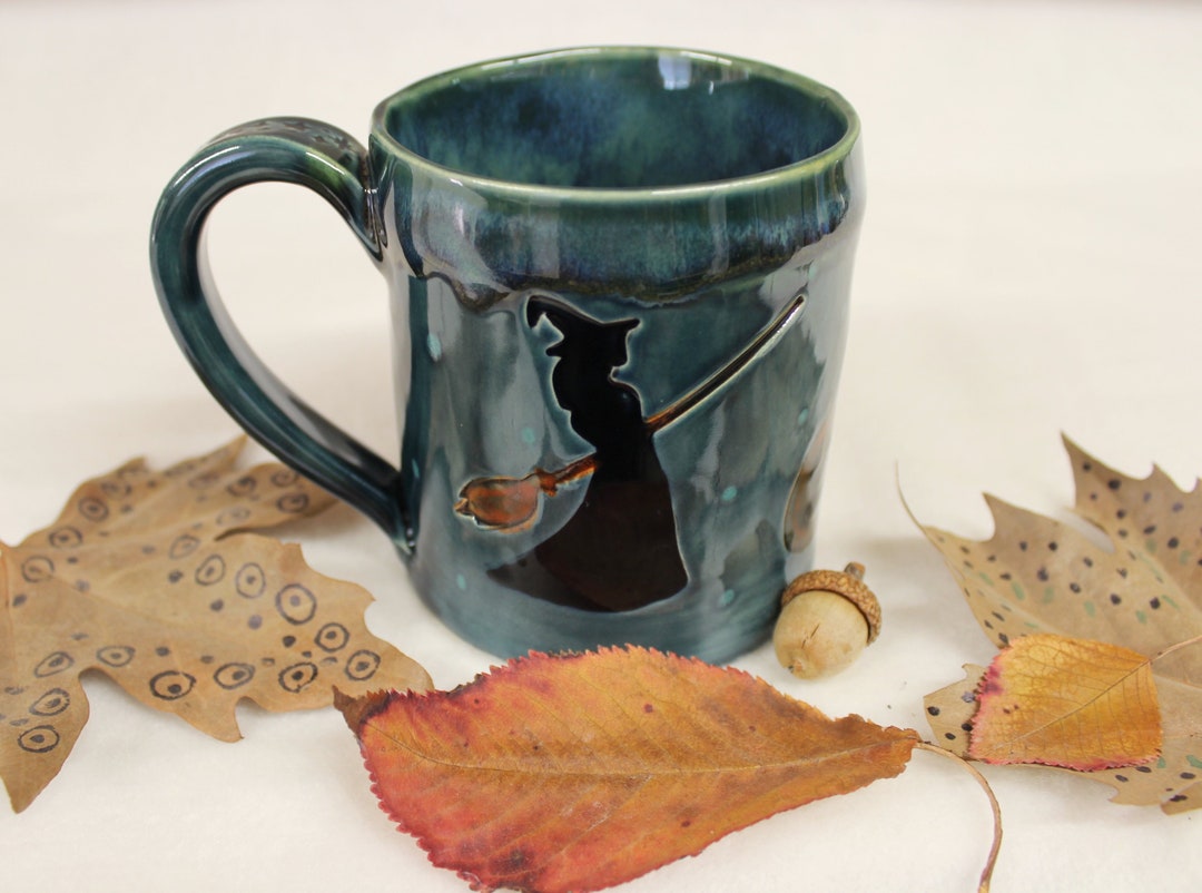 Witch Guards Her Pumpkins Ceramic Mug, Handmade Stoneware Pottery - Etsy