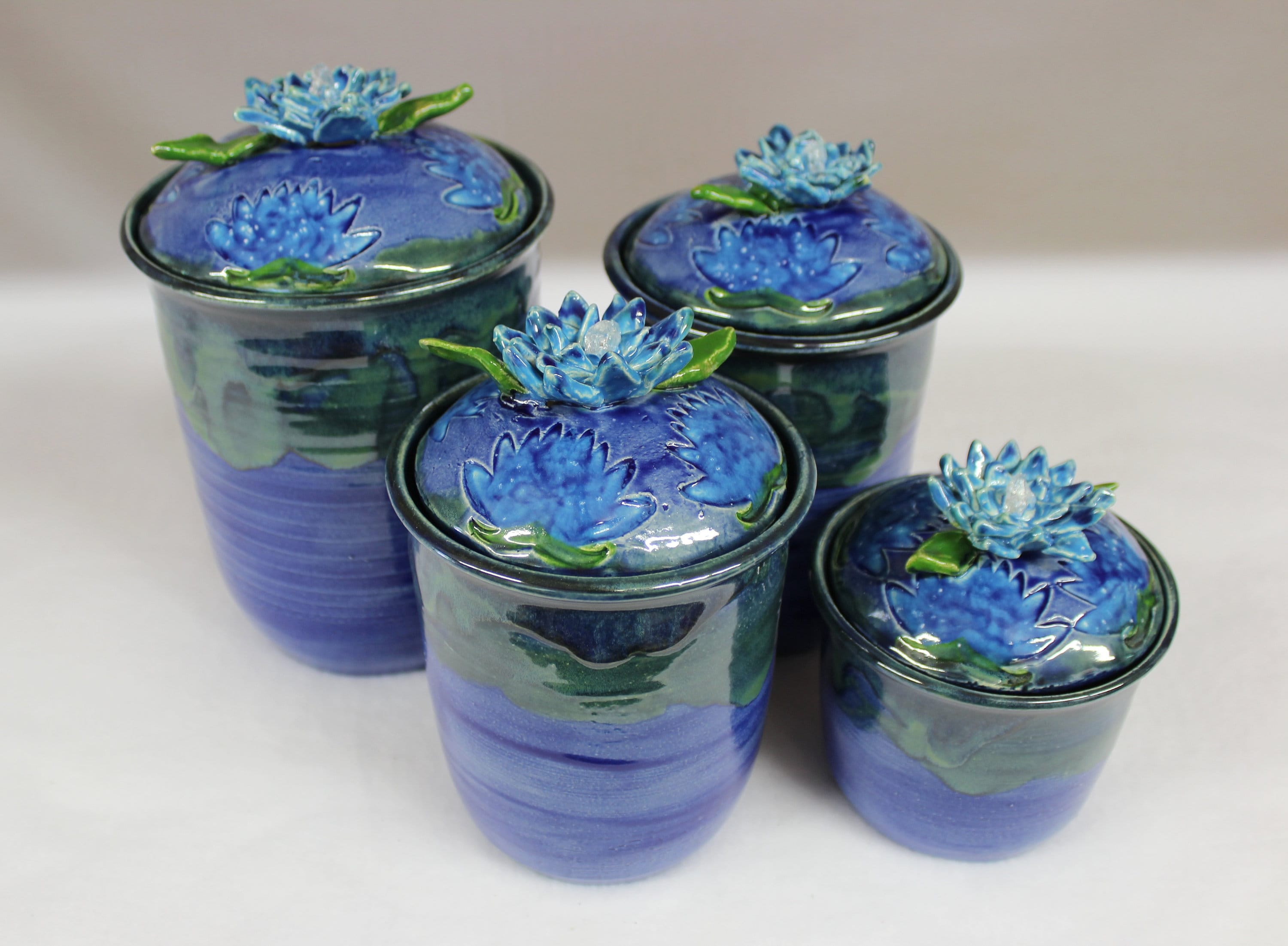 Cobalt Lotus Flower Canister Set With Lake County Diamonds | Etsy