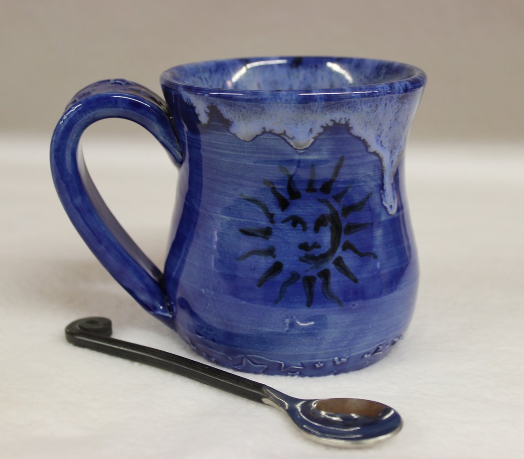 Sun With Stars Cobalt Ceramic Coffee Mug, Handmade Stoneware Pottery - Etsy
