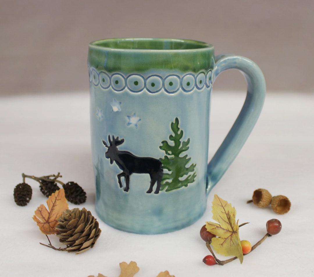 Dawn Forest Moose Extra Large Ceramic Coffee Mug, Handmade Stoneware ...