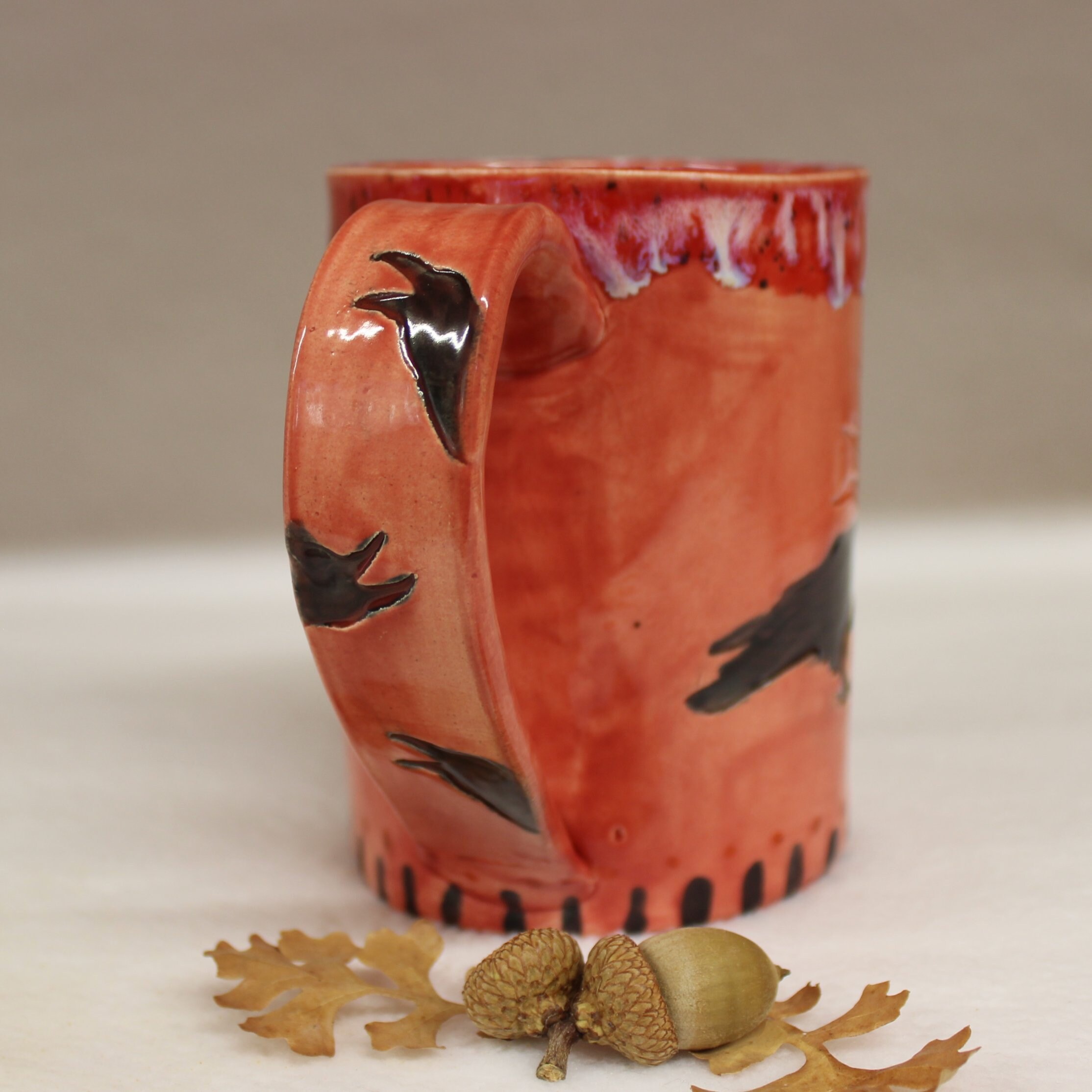 Rising Native Spirit Crow Coffee Mug in Red Handmade Stoneware Pottery ...