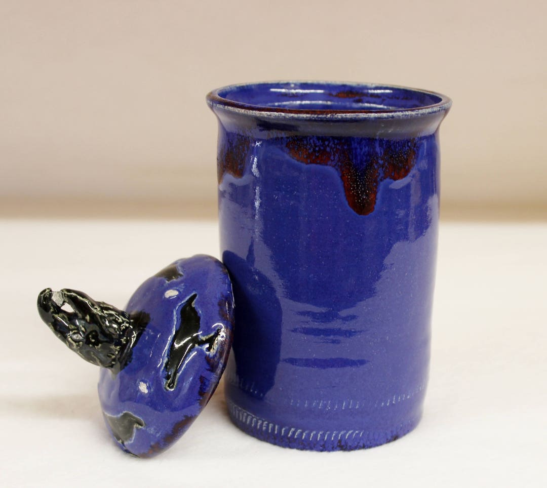Raven Jar in Apocalyptic Blue, Handmade Lidded Canister - Etsy