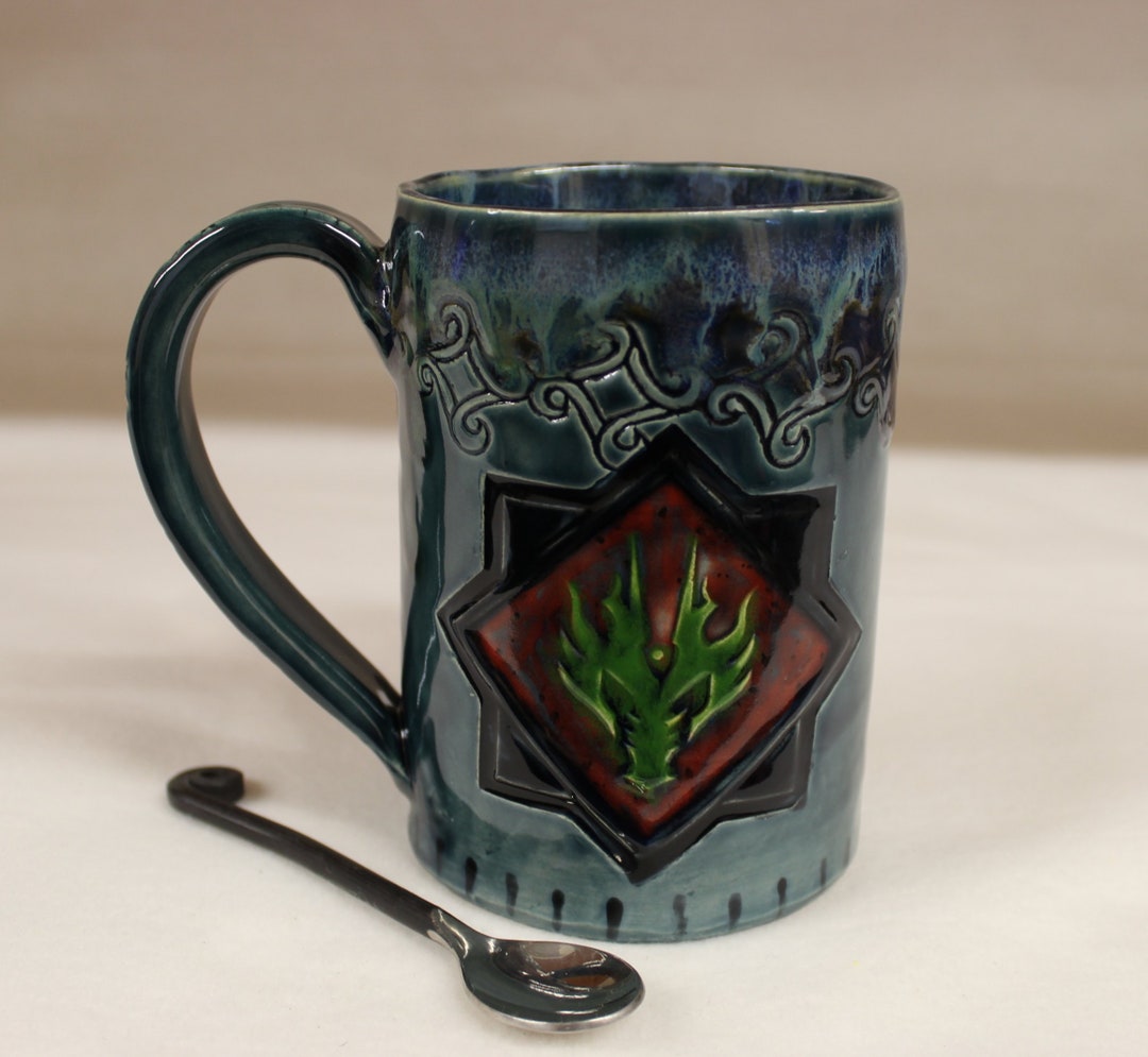 Green Celtic Fire Dragon Extra Large Ceramic Mug, Handmade Stoneware ...