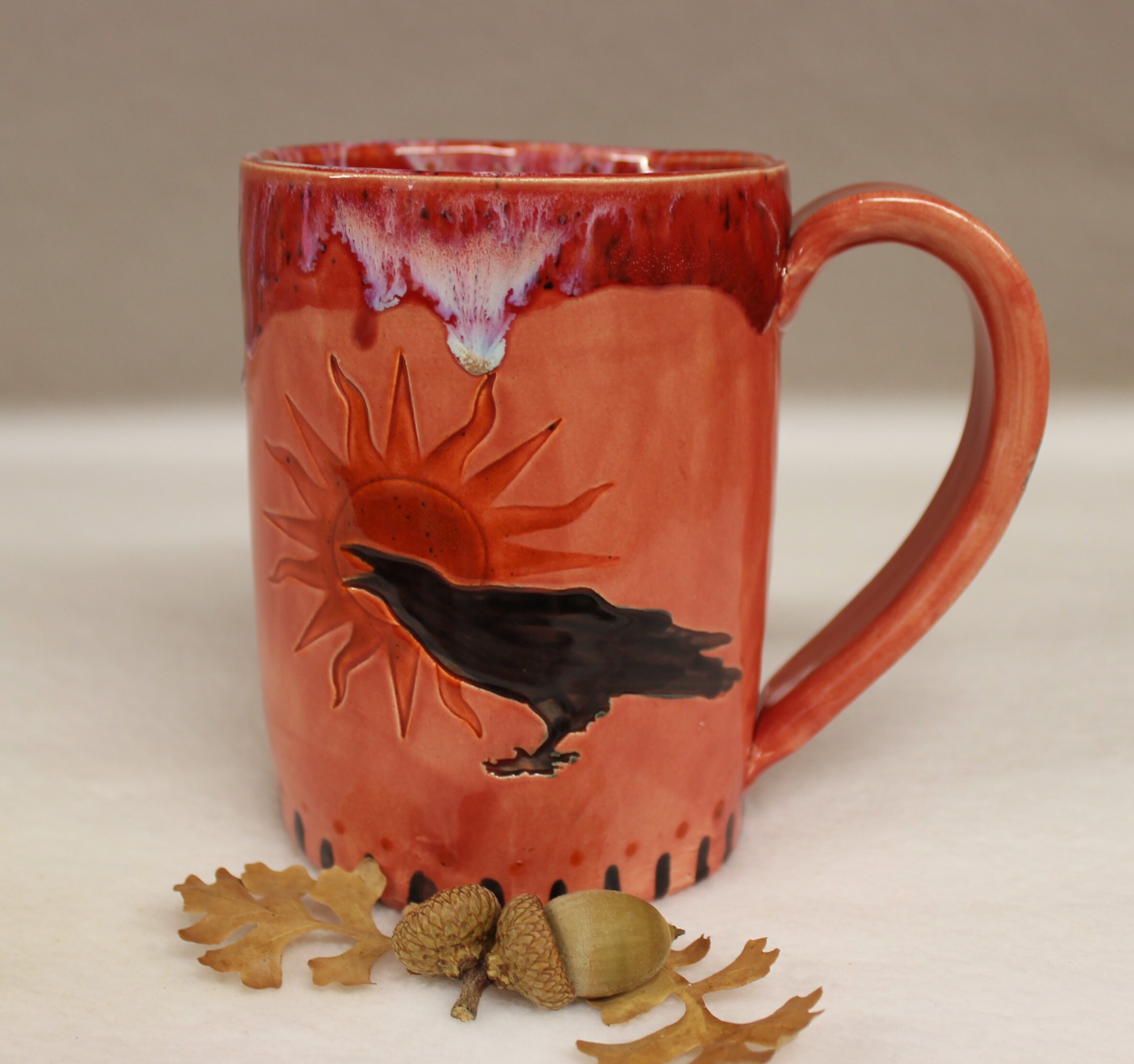 Rising Native Spirit Crow Coffee Mug in Red Handmade Stoneware Pottery ...