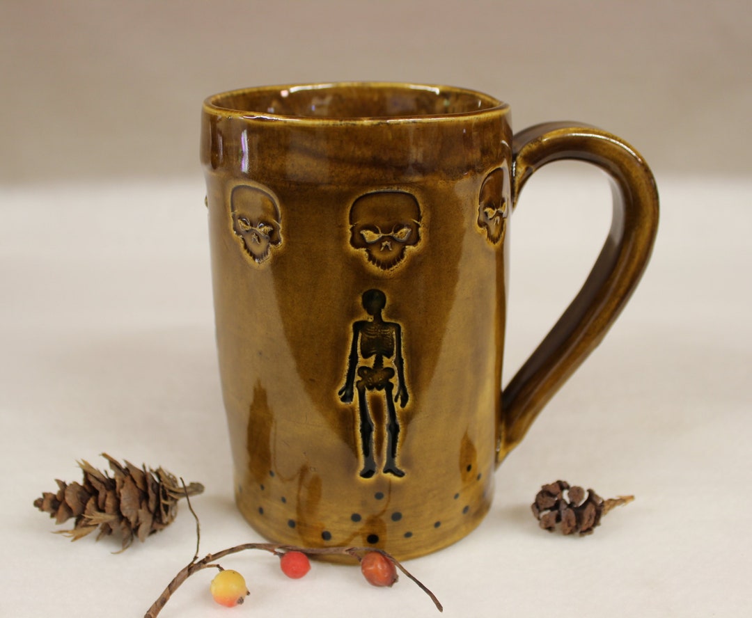 Skeletons and Skulls Extra Large Ceramic Mug, Handmade Stoneware Coffee ...